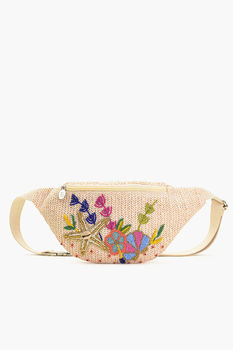 Starfish Embellished Rafiia Fanny Sling Bag | America & Beyond