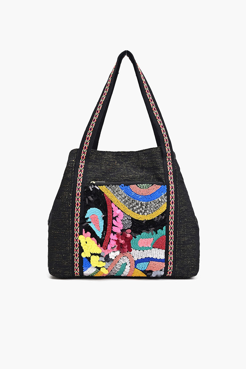 Black Triple Entry Embellished Shoulder Bag | America & Beyond