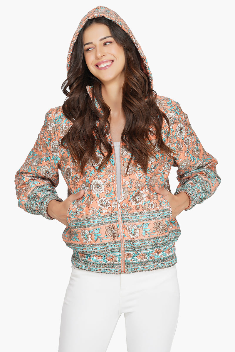 Georgia Peach Floral Bomber Jacket – America & Beyond