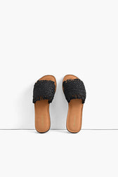 Boho Bliss Black Raffia Slide Sandals – America & Beyond