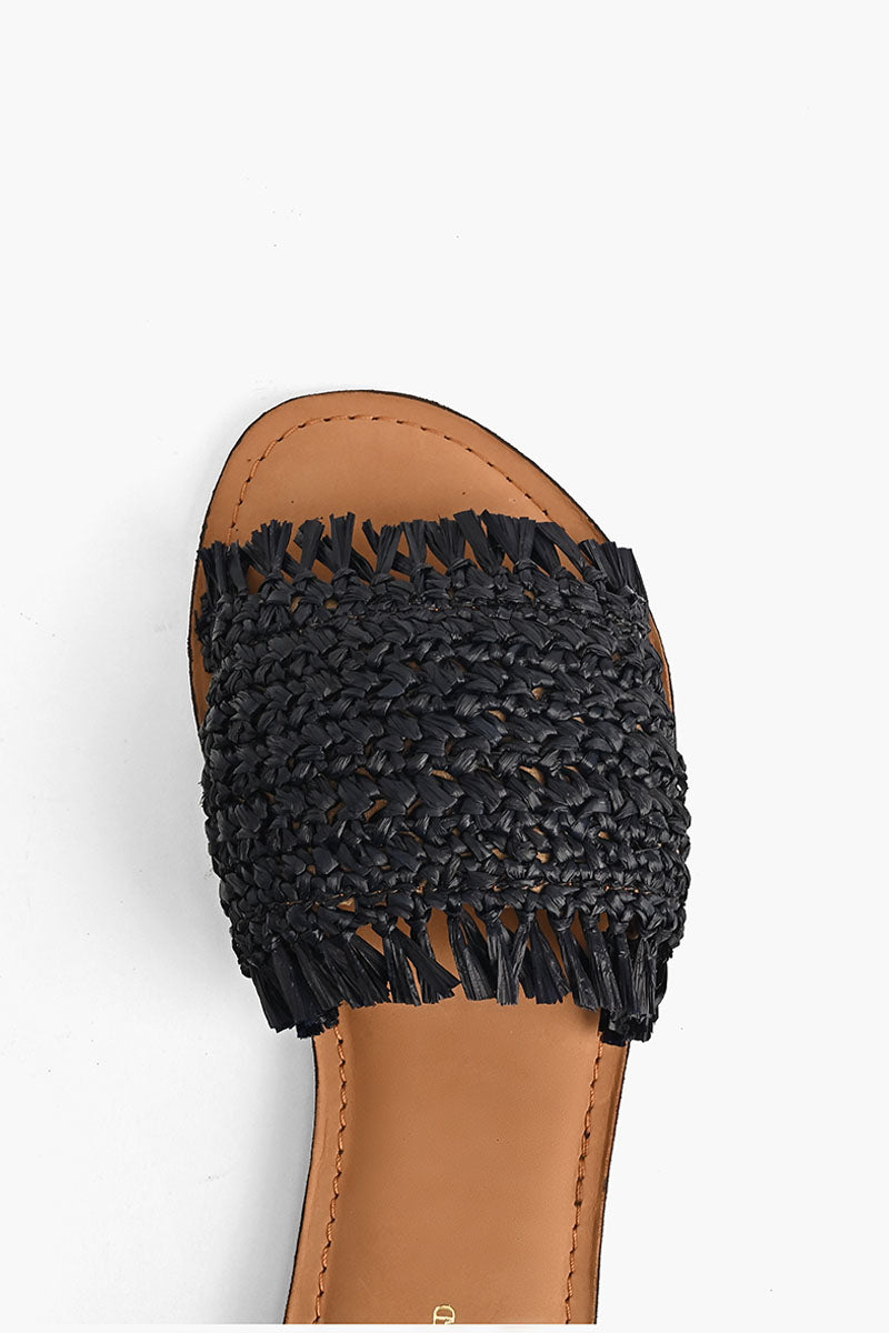 Boho Bliss Black Raffia Slide Sandals – America & Beyond